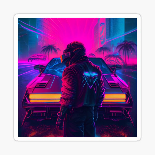 "Neon City Synthwave Speedster" Sticker for Sale by LukeAiWalker ...