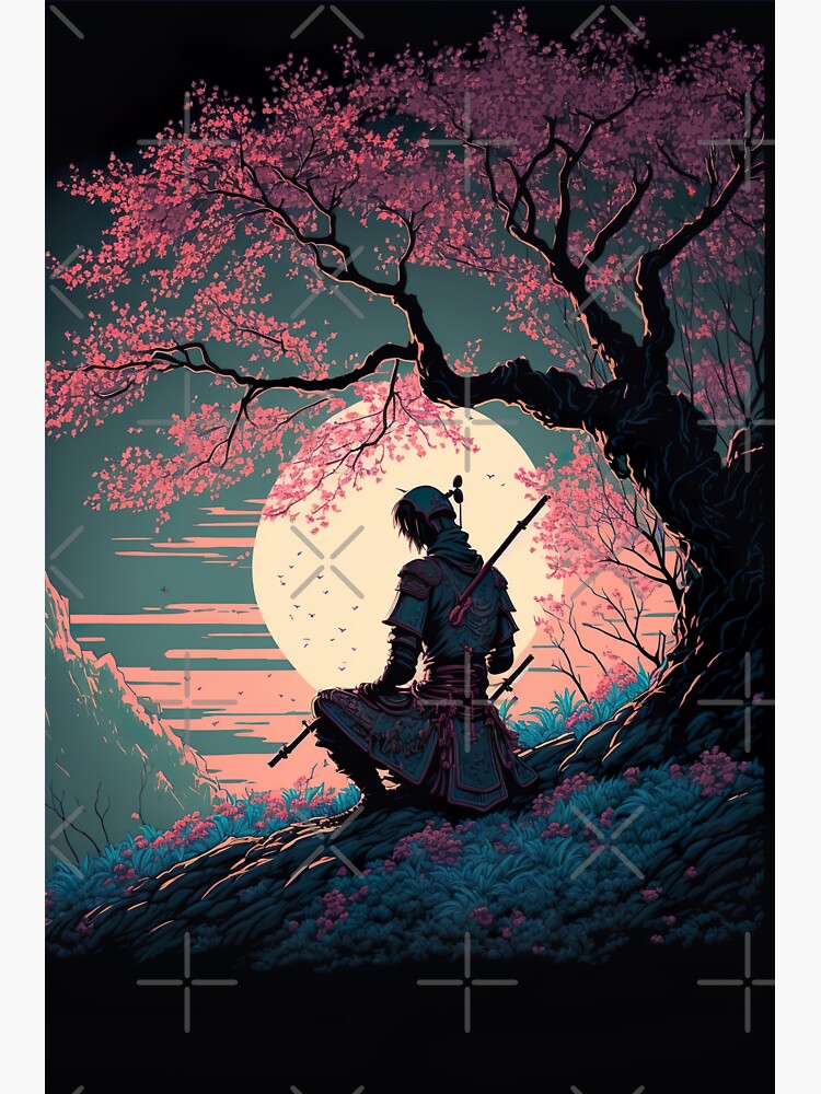 "Samurai with sakura tree" Sticker for Sale by aiimagined | Redbubble