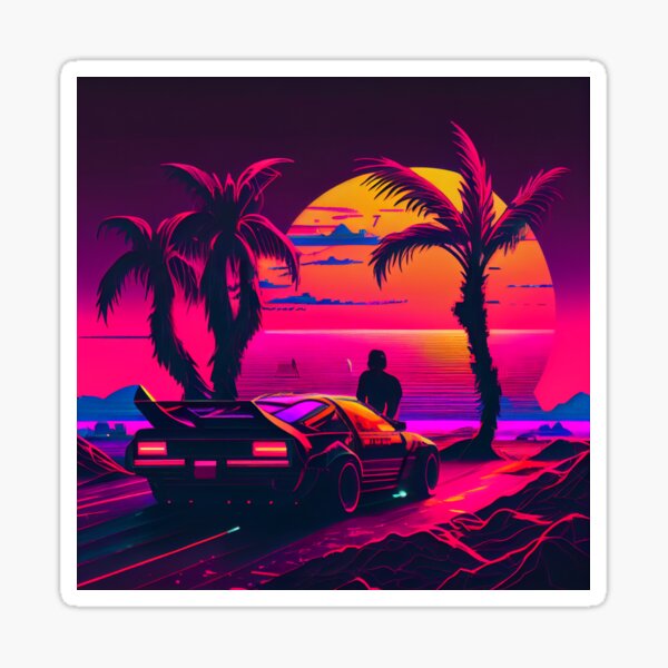 "Synthwave Skyline Sunset" Sticker for Sale by LukeAiWalker | Redbubble
