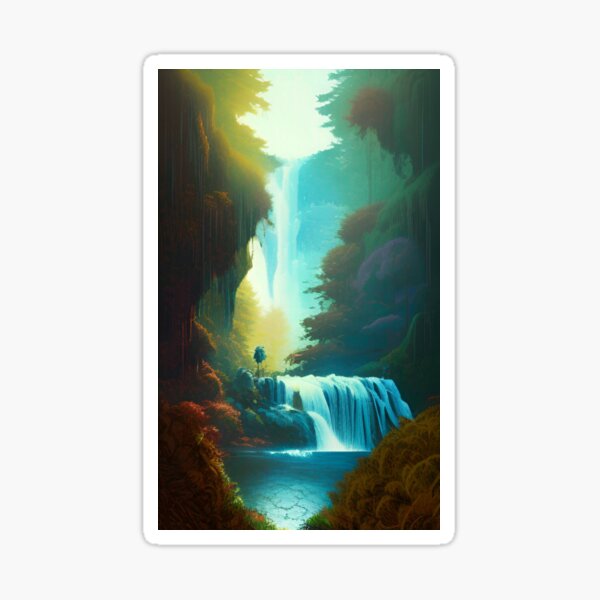 "Amazing Waterfall Painting" Sticker for Sale by Decorative-Arts ...