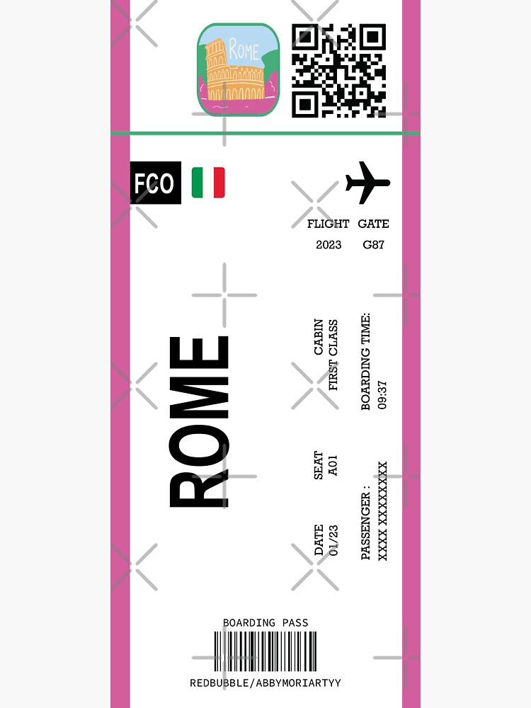 Pegatina for Sale con la obra «BILLETE DE AVIÓN ROMA TARJETA DE ...
