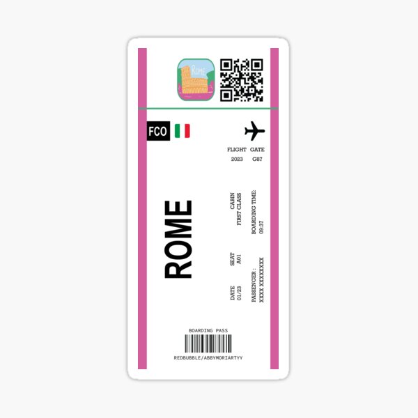 Pegatina for Sale con la obra «BILLETE DE AVIÓN ROMA TARJETA DE ...