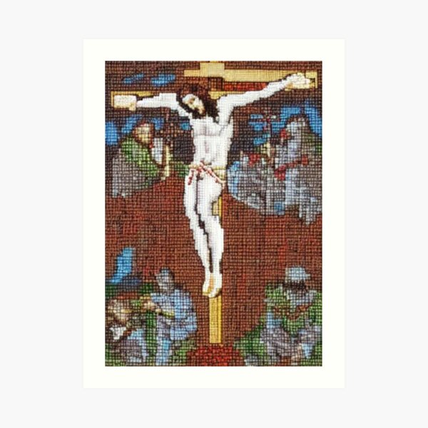 "Cross stitch pattern Jesus Christ crucifixion fine art surrealism ...