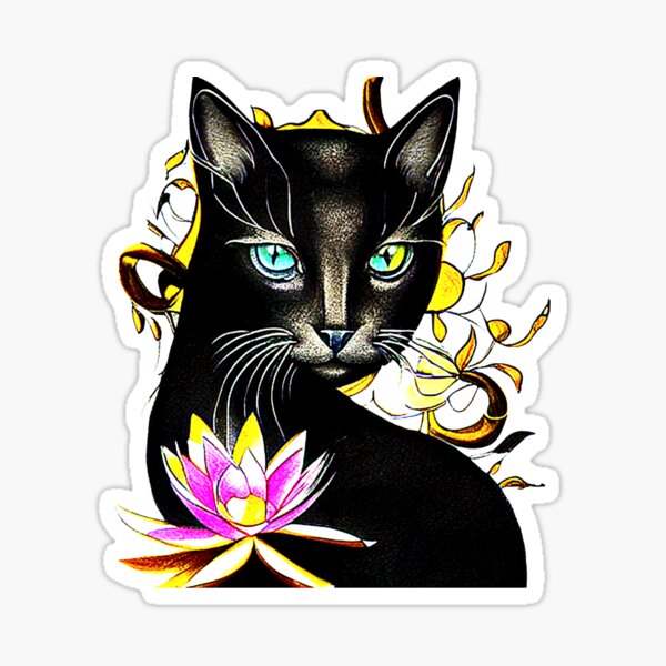 "Cat in Lotus Tattoo" Sticker for Sale by Lucky4S | Redbubble