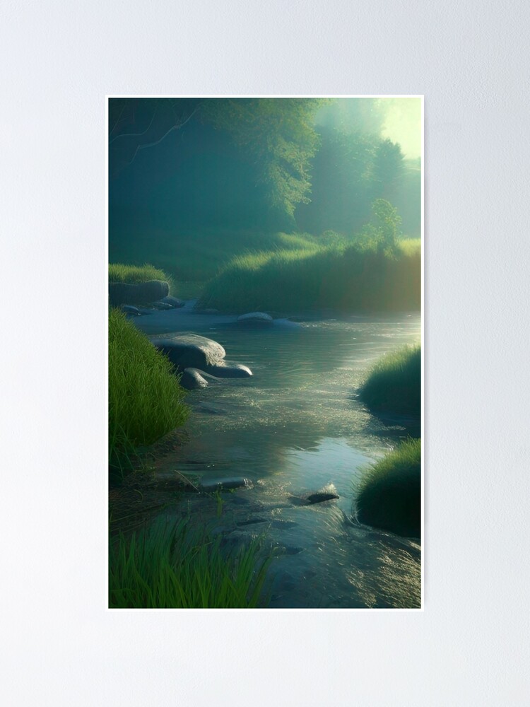 "Realistic River Painting" Poster for Sale by Decorative-Arts | Redbubble