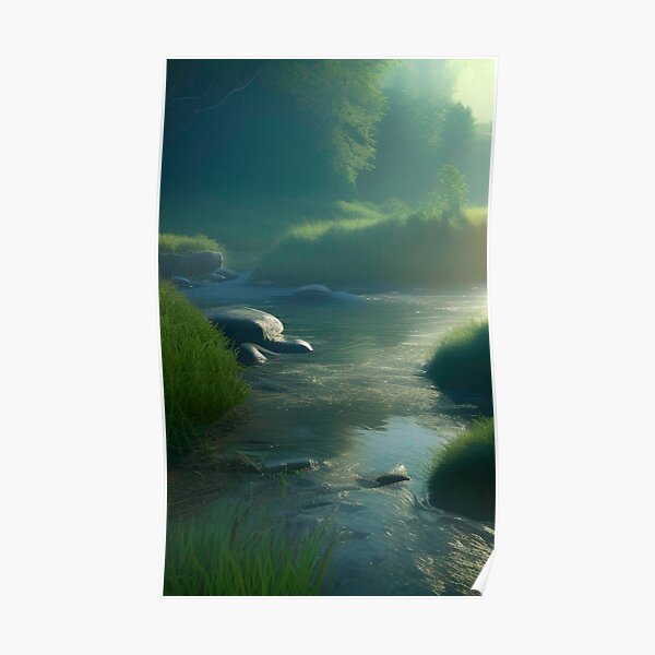 "Realistic River Painting" Poster for Sale by Decorative-Arts | Redbubble