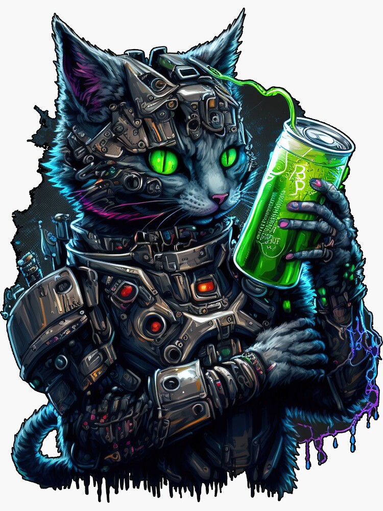 "Cyborg Energy Fuel Cat" Sticker for Sale by 9LivesCats | Redbubble