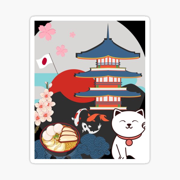 "Japanese Culture and Tradition Symbols Art Board Wallpaper" Sticker ...