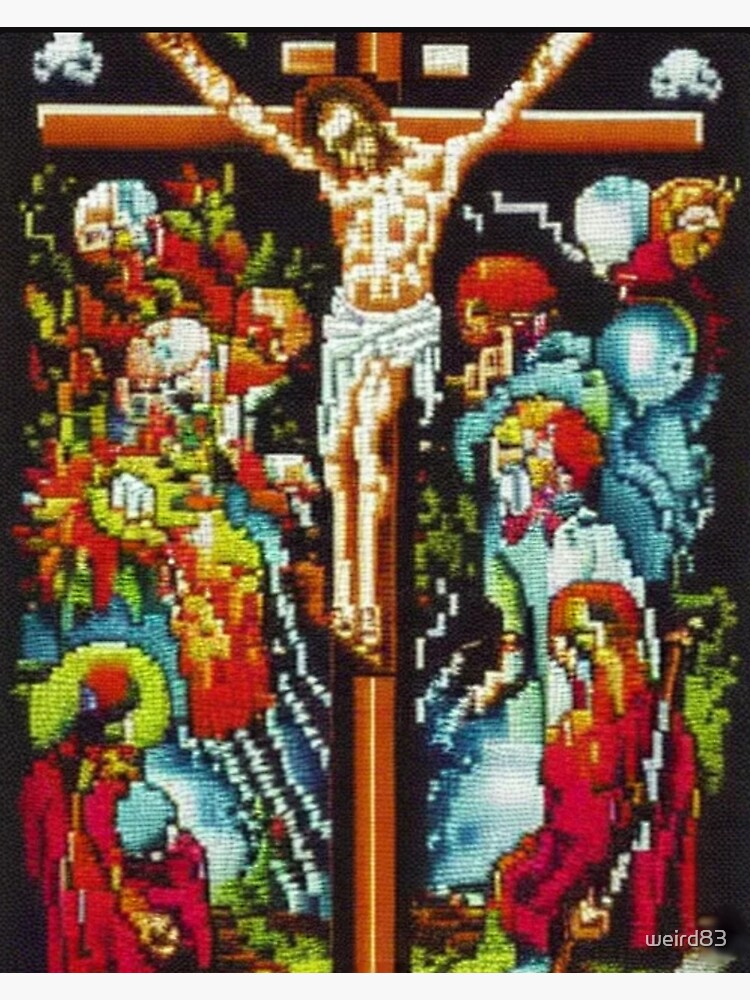 "Cross stitch pattern Jesus Christ crucifixion redirection surrealism ...