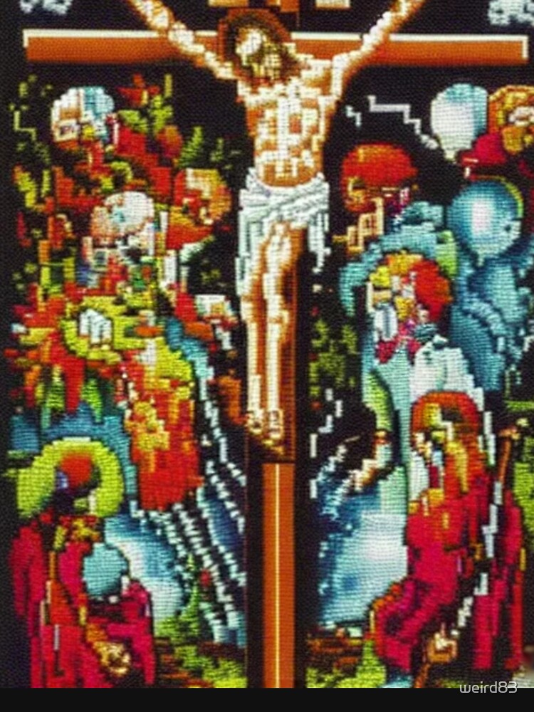 "Cross stitch pattern Jesus Christ crucifixion redirection surrealism ...