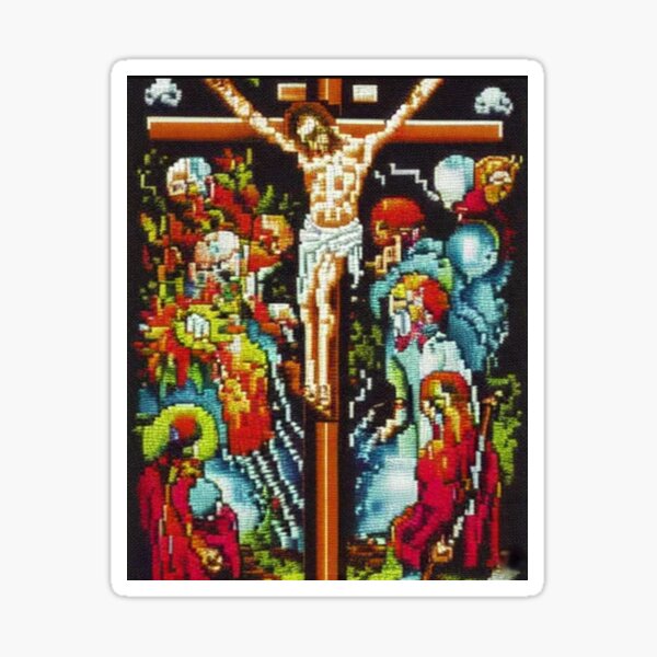 "Cross stitch pattern Jesus Christ crucifixion redirection surrealism ...