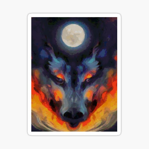 "Fire wolf and moon" Sticker for Sale by emai-art | Redbubble