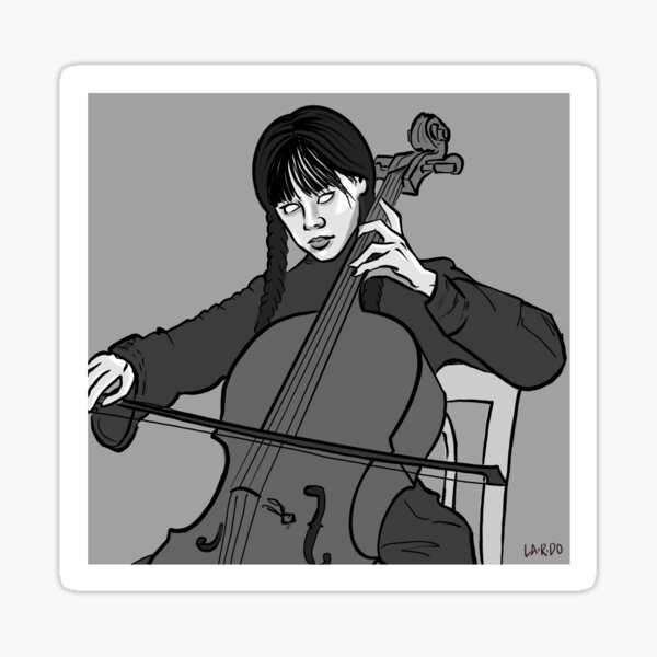 "Wednesday Addams playing the cello" Sticker for Sale by the-lardo-lab ...