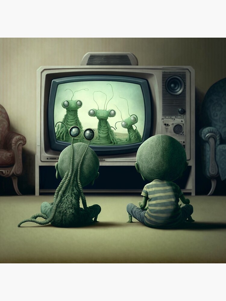 "Aliens Watching TV!" Sticker for Sale by Bleknervin | Redbubble