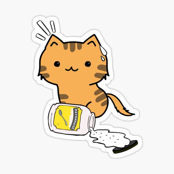 "Cute Orange Cat Spilled Mayonnaise jar" Sticker for Sale by Pet ...