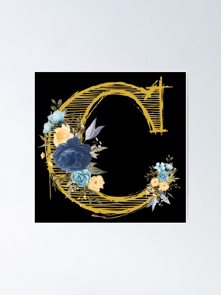 "Letter C In Metallic Gold Color With Aesthetic Blue Flowers Botany and ...