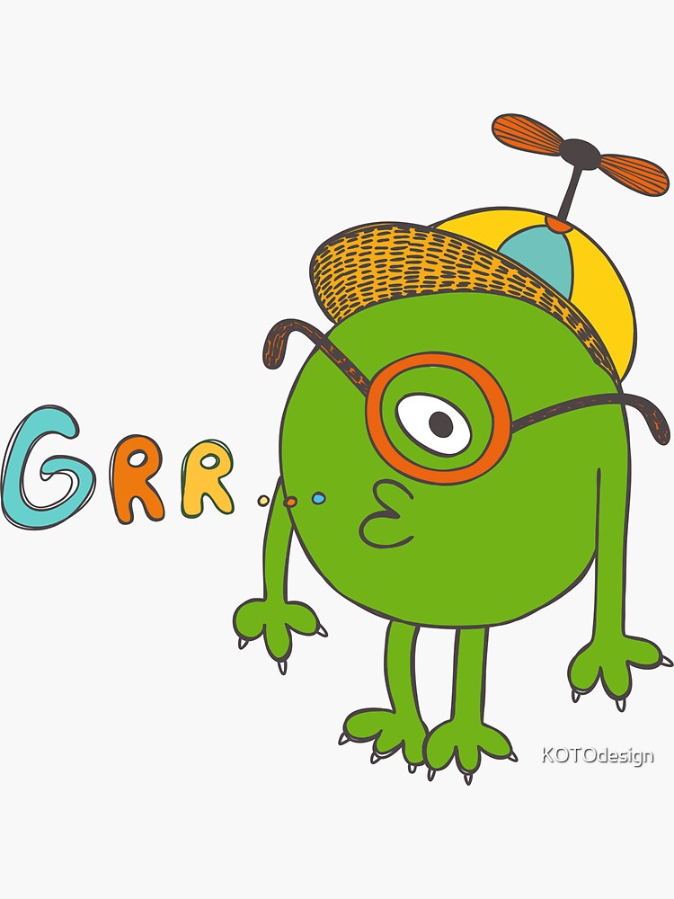 "Grr...een Monster with Funny Hat" Sticker for Sale by KOTOdesign ...