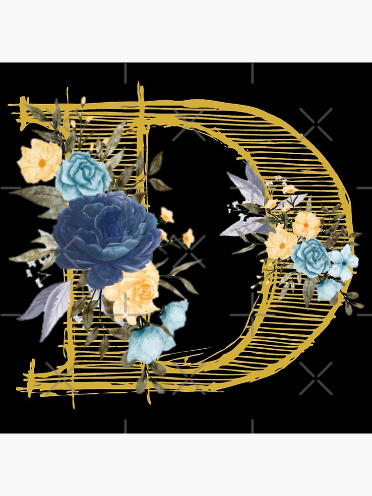 "Letter D In Metallic Gold Color With Aesthetic Blue Flowers Botany And ...