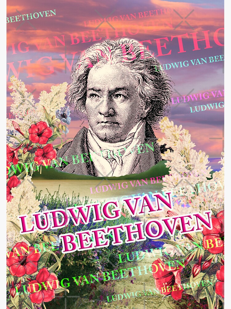 "aesthetic Ludwig van Beethoven portrait in a floral landscape" Sticker ...