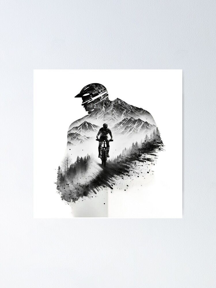 "MTB Mountain Bike Downhill double exposure b&w" Poster for Sale by ...