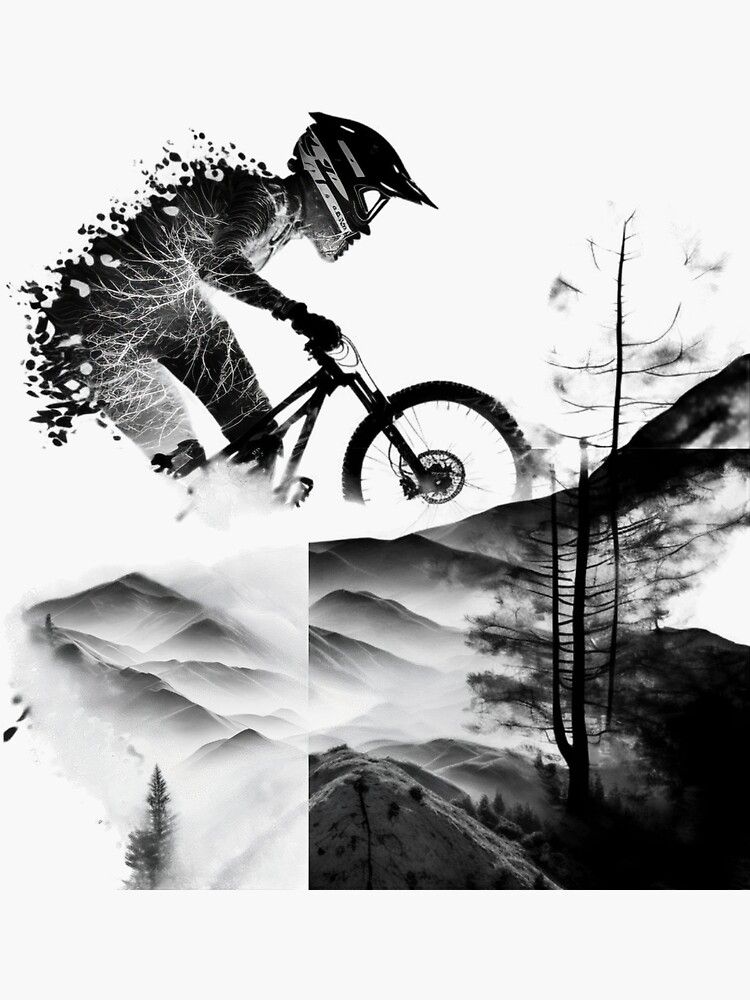 "MTB Mountain Bike Downhill double exposure b&w" Sticker for Sale by ...