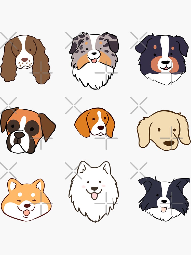 "9 Dogs breeds faces illustration pack " Sticker for Sale by ...