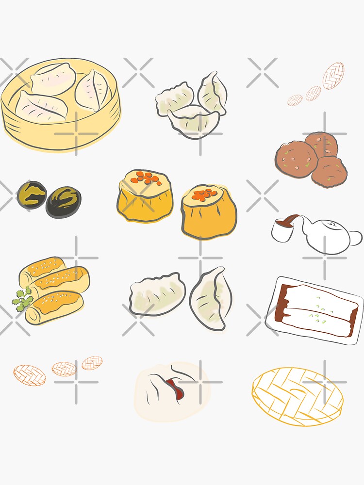 "Dim Sum Pattern Yum Cha Cute Bao Dumplings 點心 燒賣 Mix (White Background ...