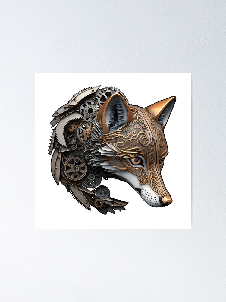 "Mechanical Fox - High Resolution Futuristic Steampunk Logo" Poster for ...