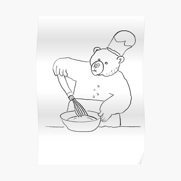 "Concentrated bear baking a cake line drawing" Poster for Sale by ...