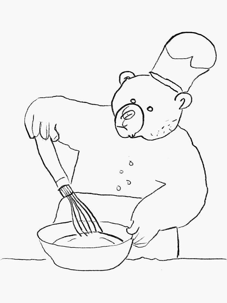 "Concentrated bear baking a cake line drawing" Sticker for Sale by ...