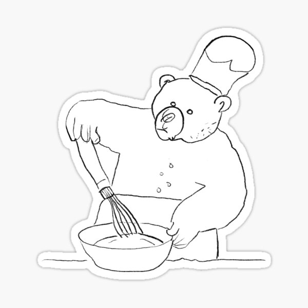 "Concentrated bear baking a cake line drawing" Sticker for Sale by ...