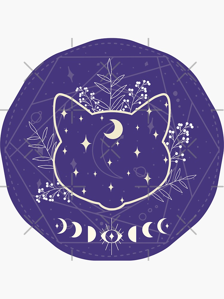 "Celestial Cat - Dark Purple moon and stars" Sticker for Sale by ...