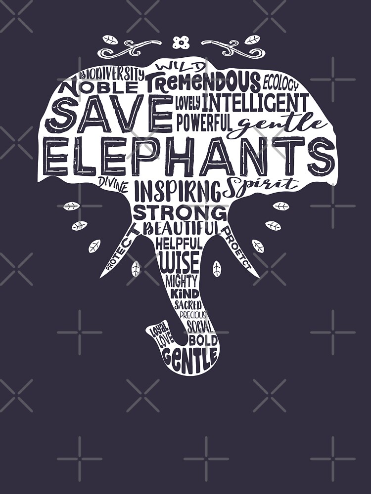 "Save Elephants - Word Cloud Silhouette (White)" T-shirt for Sale by ...