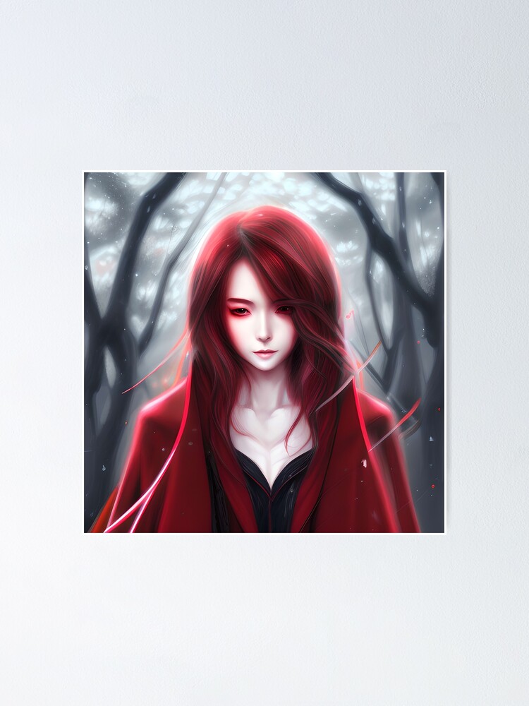 "Anime Japanese Girl in Red Cape" Poster for Sale by JanineMDesigns ...
