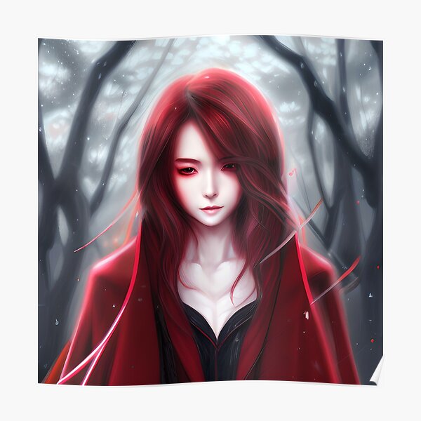 "Anime Japanese Girl in Red Cape" Poster for Sale by JanineMDesigns ...