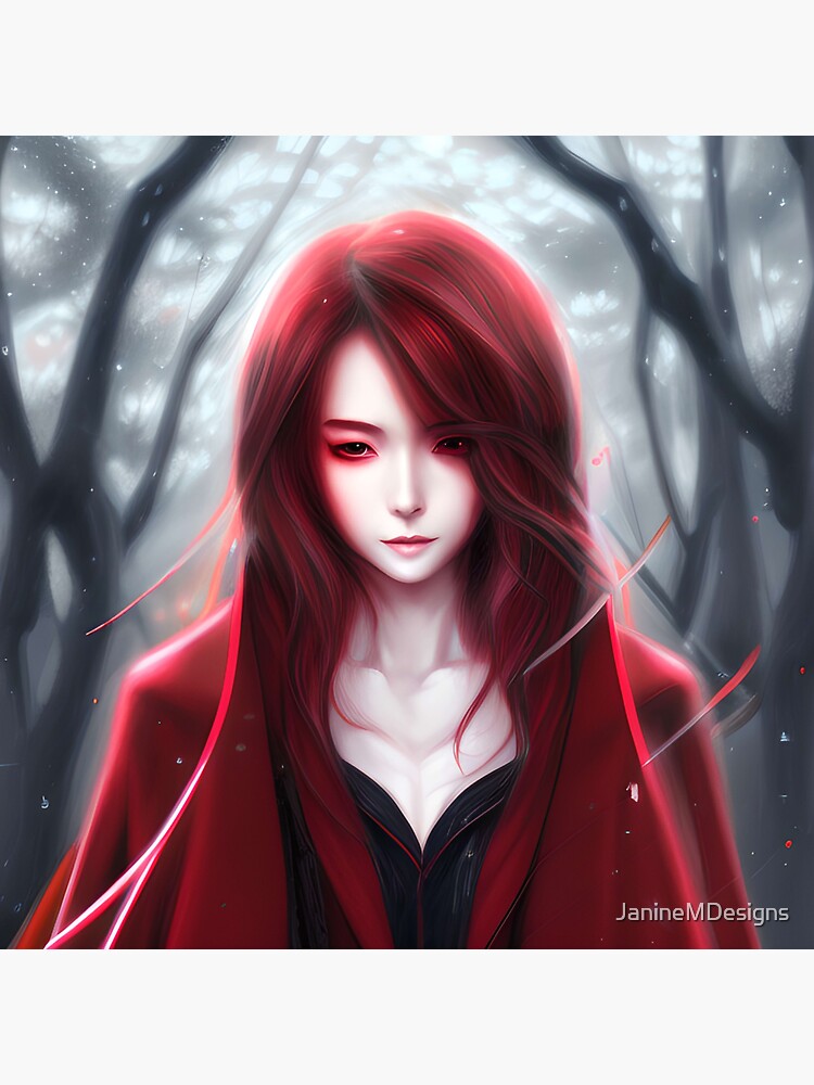 "Anime Japanese Girl in Red Cape" Sticker for Sale by JanineMDesigns ...