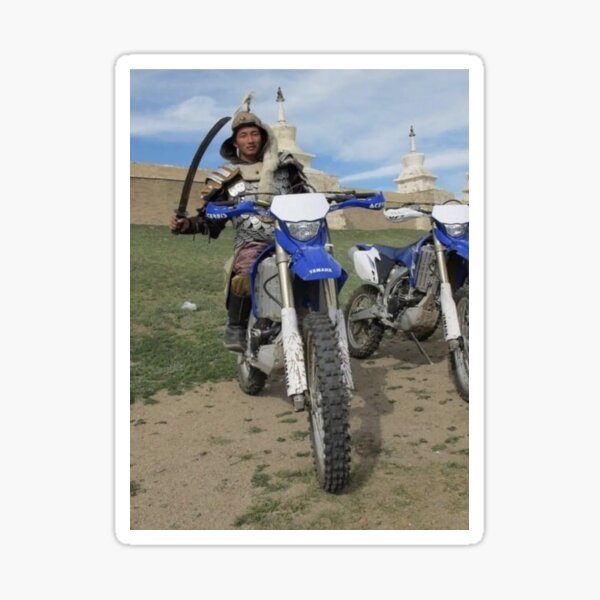 "Mongolian Mongol on Dirt Bike" Sticker for Sale by yuccaroot | Redbubble