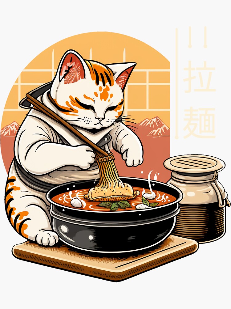 "Chubby Tiger Cat likes helping at the kitchen" Sticker for Sale by ...