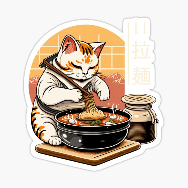 "Chubby Tiger Cat likes helping at the kitchen" Sticker for Sale by ...
