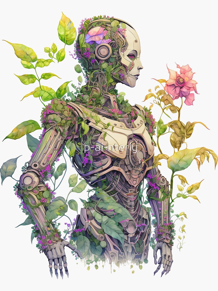 "The Overgrown Android" Sticker for Sale by p-ai-nterly | Redbubble
