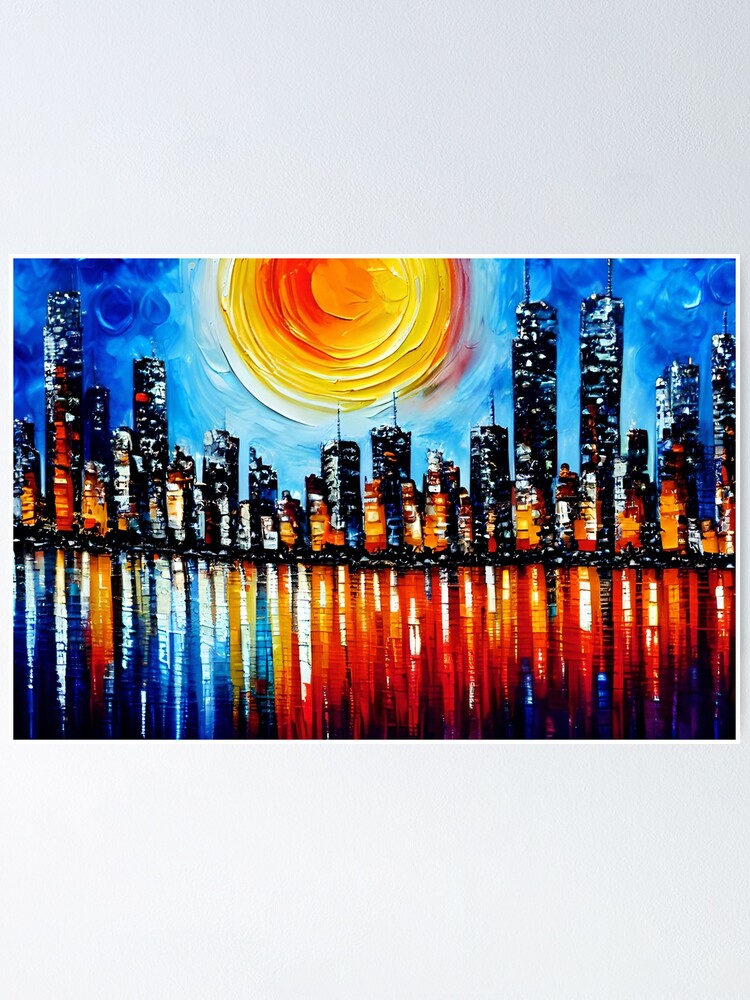"Large City Skyline Landscape art, Large urban art, Urban Art, Original ...