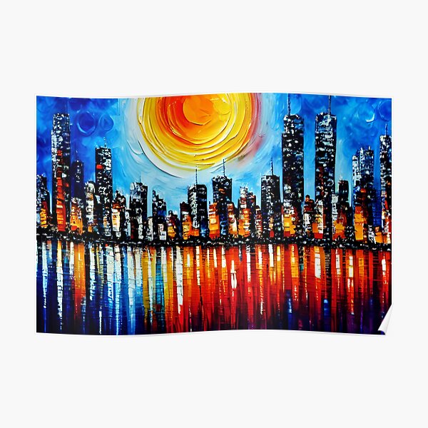 "Large City Skyline Landscape art, Large urban art, Urban Art, Original ...