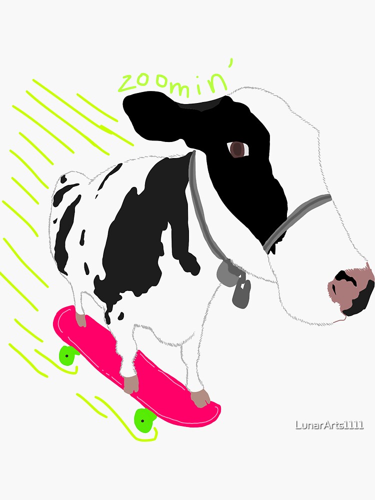 "Cow skateboarding funny animal meme" Sticker for Sale by LunarArts1111 ...