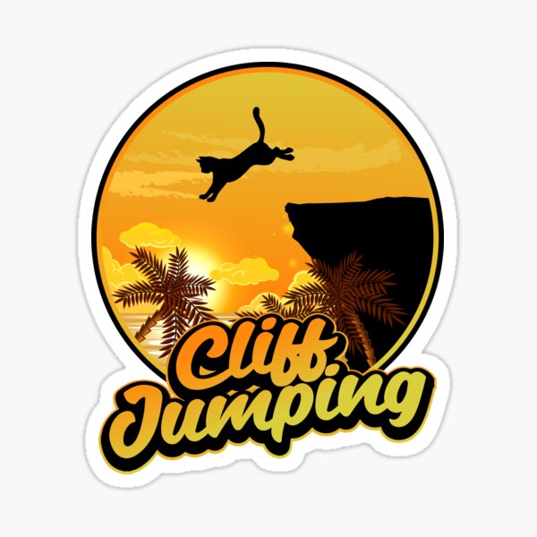 "Sunset Cat Cliff Jumping Extreme Sports" Sticker for Sale by QQDesings ...