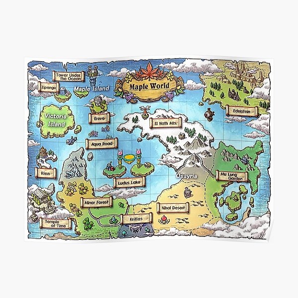"World Map (MapleStory)" Poster for Sale by kawaiicrossing | Redbubble
