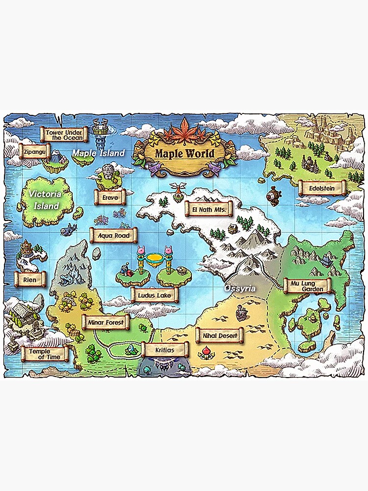 "World Map (MapleStory)" Sticker for Sale by kawaiicrossing | Redbubble
