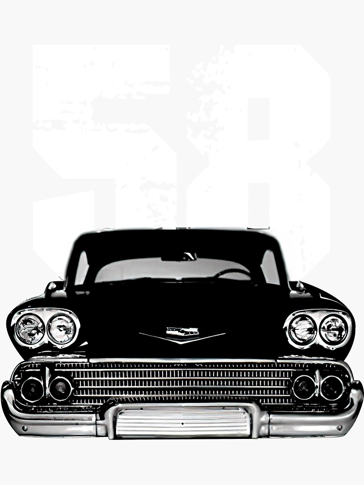 "1958 Chevy Impala Front View with Year Silhouette" Sticker for Sale by ...