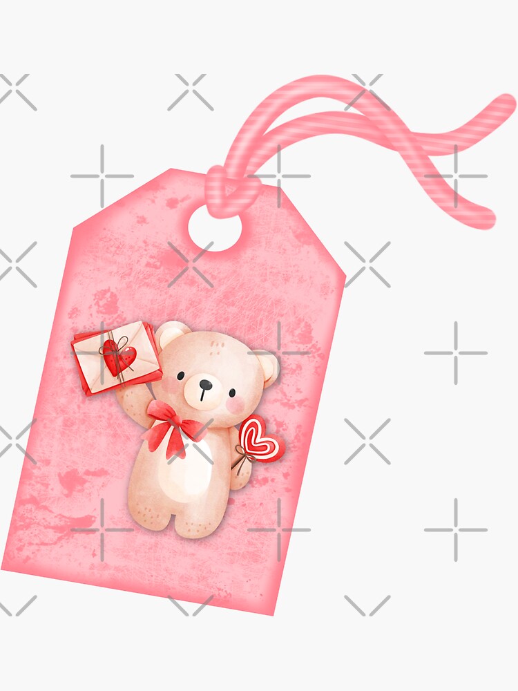 "Valentine's Day Hang Tag Love Teddy Bear 3" Sticker for Sale by ...