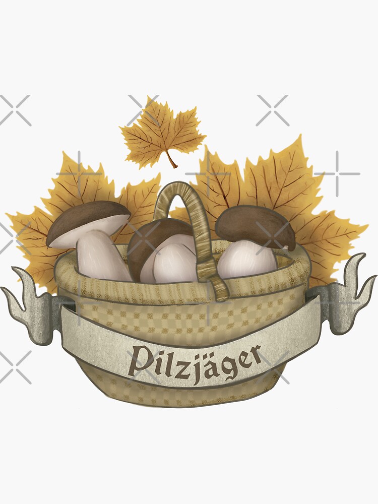 "basket mushrooms Vintage mushroom hunter." Sticker for Sale by maria ...