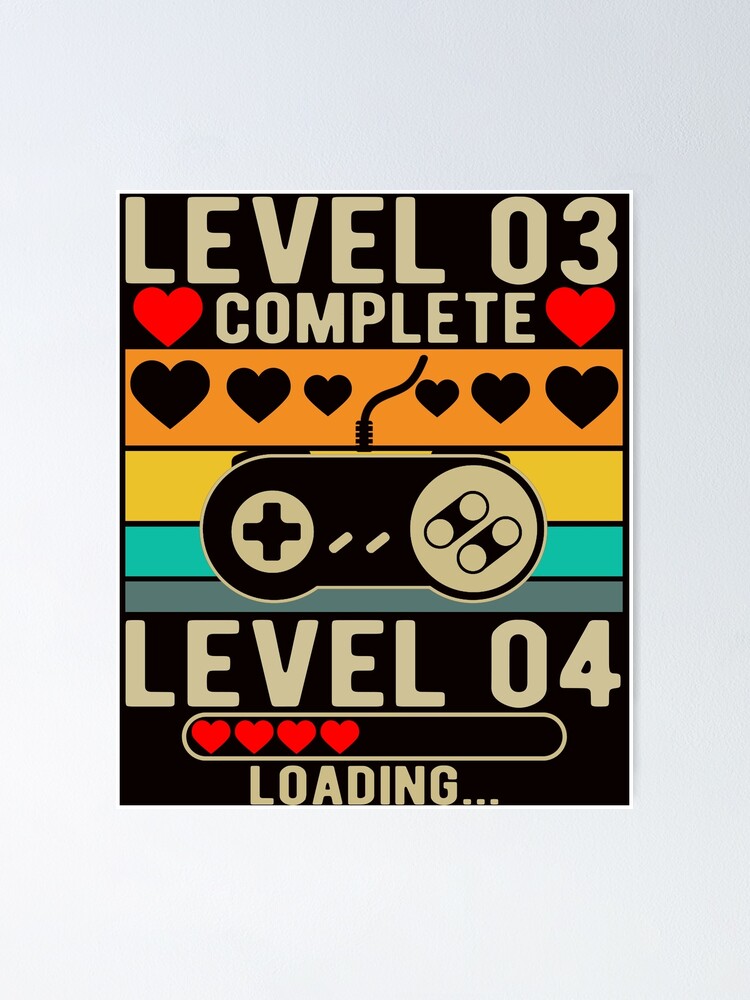 "Level 3 Complete Vintage Celebrate 3rd Wedding Gamer Husband" Poster ...